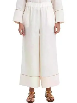 Greek Archaic Kori Gold Trim Wide Leg Trousers - Neutrals