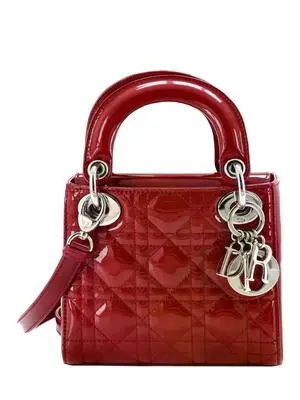 Dior Lady Dior Cannage Quilt Patent Mini Satchel Red