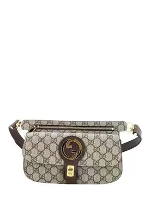 Gucci Blondie Flap Pocket Gg Coated Canvas Belt Bag - Brown