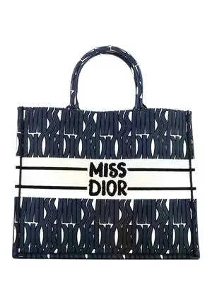 Dior Miss Book Embroidered Canvas Medium Tote Bag - Blue
