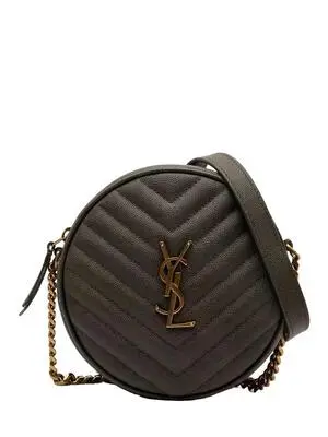 Saint Laurent Grain De Poudre Chevron Round Vinyle Camera Crossbody Bag - Grey