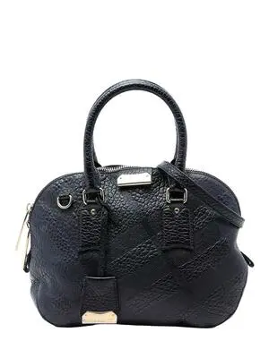 Burberry Heritage Grain Check Embossed Leather Orchard Bowling Satchel - Black