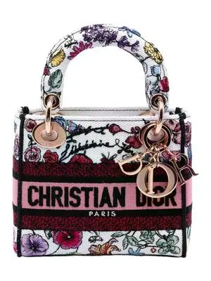 Dior Mini Embroidered Lady D-lite Satchel - White