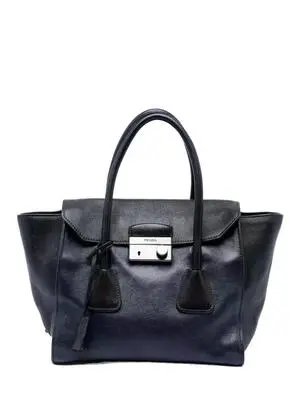 Prada Bicolor Glace Calf Sound Lock Satchel - Blue