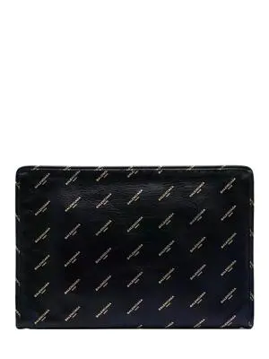 Balenciaga 2017 Lambskin Allover Logo Zip Pouch - Black