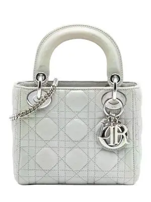 Dior Mini Iridescent Lambskin Cannage Lady Dior Satchel Silver