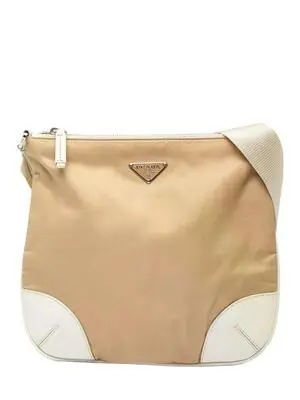 Prada 2013-2025 Leather Trimmed Tessuto Zip Top Crossbody Bag - White