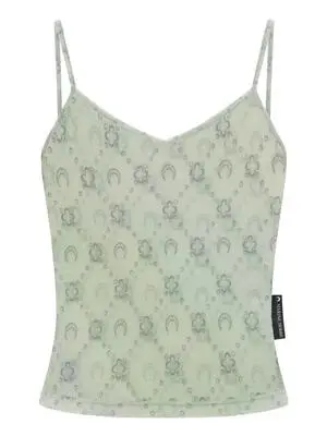 MARINE SERRE Moonogram Mesh Straps Top Green
