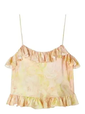 Sandro Ruffled Floral Print Cropped Top - Pink