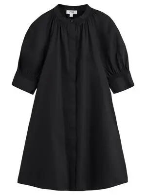 Cos Smocked Puff-sleeve Shirt Dress - Black