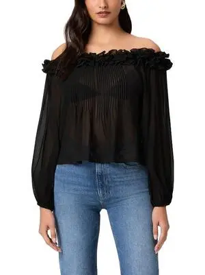 Paige Off-the-shoulder Silk Top - Black
