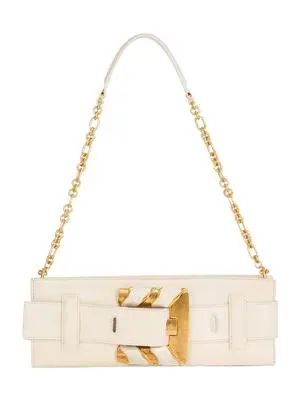 Balmain Anthem Lambskin And Enamel Clutch - Beige