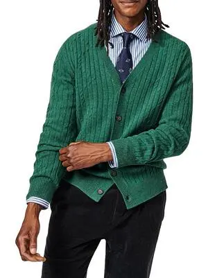 AUBIN Leonard Wool Cable Knit Cardigan - Green