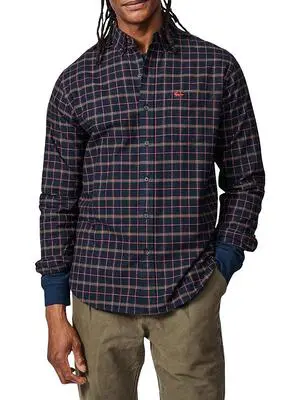 Aubin Merton Brushed Oxford Button Down Shirt Navy Check
