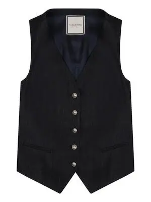 Tagliatore Linen Buttoned Gilet - Blue