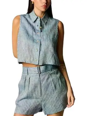 HEVRON Striped Sleeveless Collared Top