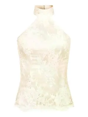 ALEXIA & ANTONIA Embellished Lace Halter Top - Neutrals