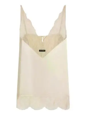 Dolce & Gabbana Silk Satin Top With Lace - Neutrals