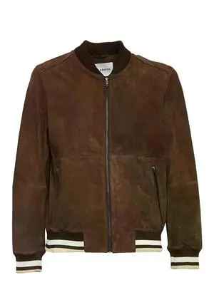 AMARANTO Suede Striped-trim Bomber Jacket - Brown