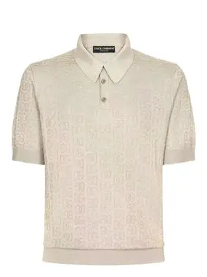 Dolce & Gabbana Silk Jacquard Polo Shirt With Dg Logo - Neutrals