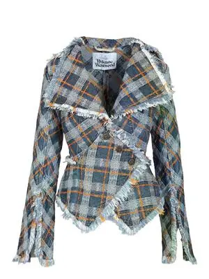VIVIENNE WESTWOOD Fringed Check Cotton Jacket - Blue