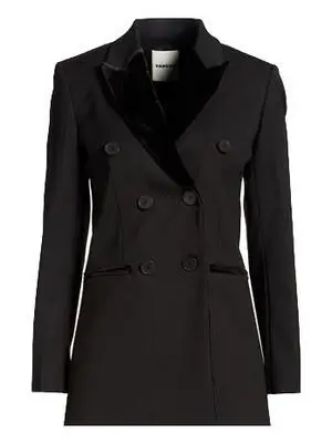 SANDRO Double-Breasted Blazer With Velvet Trims