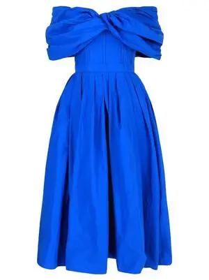 Alexander McQueen Draped Off-the-shoulder Midi Dress - Blue