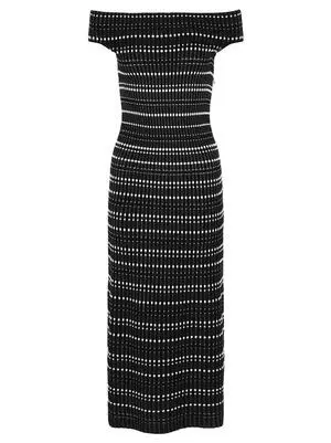 Alexander McQueen Off-the-shoulder Midi Dress - Black White