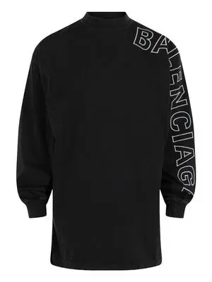 Alexander McQueen Oversized Embroidered Long Sleeve T-shirt - Washed Black White