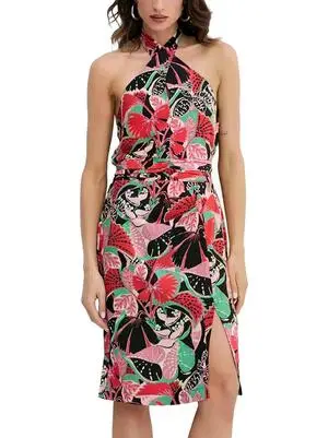 MORGAN Floral-print Halterneck Midi Dress - Black