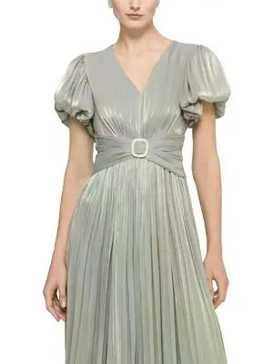 NISSA Crystal-detail Pleated Midi Dress - Grey