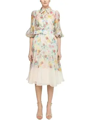NISSA Printed Organza Midi Dress - Neutrals