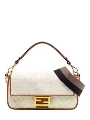 FENDI Zucca Embroidered Canvas Baguette Satchel