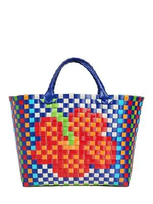 Farm Rio Woven Check Flower Tote - Multi