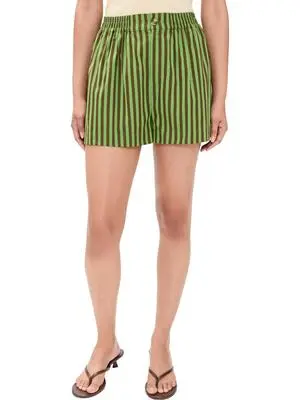 HEVRON Remi Striped Poplin Shorts - Green Stripe