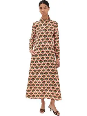 La DoubleJ Chemise Silk Swing Maxi Dress - Florette Fan