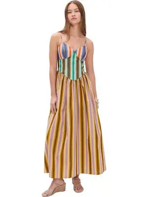 Celiab Duku Maxi Dress With Basque Waist And Stripe Print - Multi
