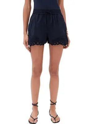 Veronica Beard Vilvaldi Embroidered Eyelet Shorts - Navy