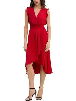 MORGAN Wally Ruffled V-neck Mini Dress - Red