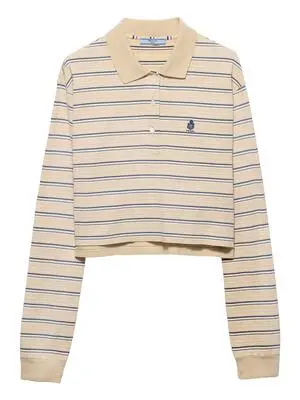 Prada Striped Cotton Piqué Polo Shirt - Neutral