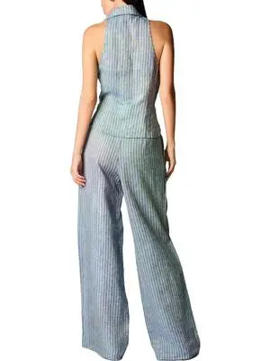 HEVRON Striped Wide Leg Trousers - Blue