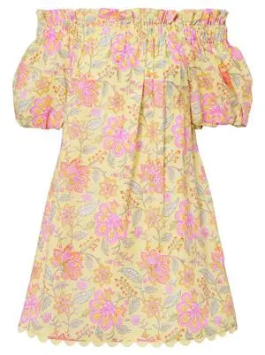 JULIET DUNN Floral Off-shoulder Cotton Minidress - Multicoloured