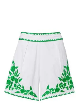 JULIET DUNN Embroidered Cotton And Linen Shorts - White