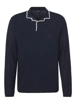 Giorgio Armani Linen And Silk Blend Polo Sweater - Blue