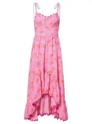 JULIET DUNN Asymmetric Floral Cotton Midi Dress - Pink