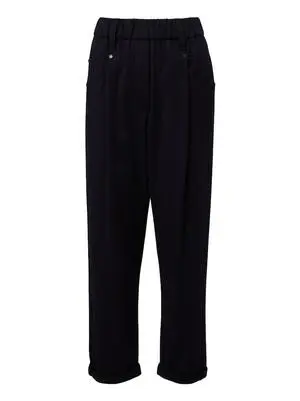 Brunello Cucinelli Monili Cotton-blend Straight Leg Pants - Blue