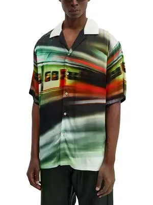 MSGM Contrast-collar Graphic-print Shirt - Black