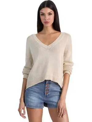 Alice + Olivia Williams Lightweight Pullover V-neck Sweater - Neutral