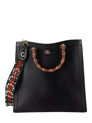 Gucci Diana Nm Bamboo Handle Leather Large Tote Bag - Black