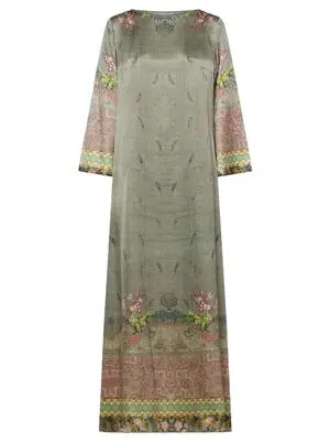 PIERRE-LOUIS MASCIA Printed Silk Long Dress Green